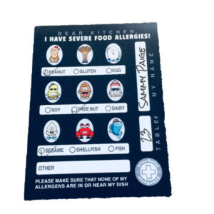 Allergy Chef Cards | Food Allergy Chef Card | Allergy Restaurant Cards